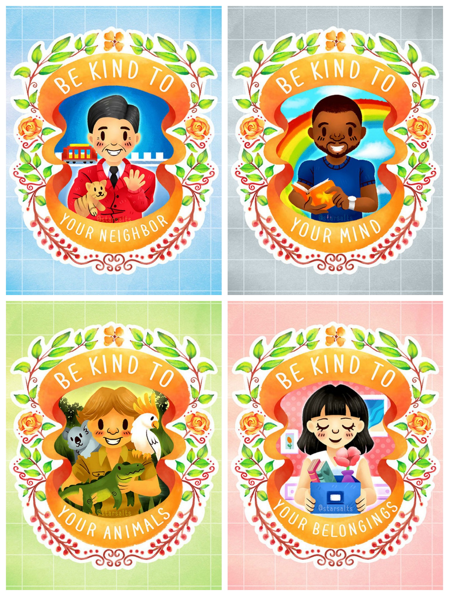 The adorable Be Kind stickers that feature some of our favorite people.