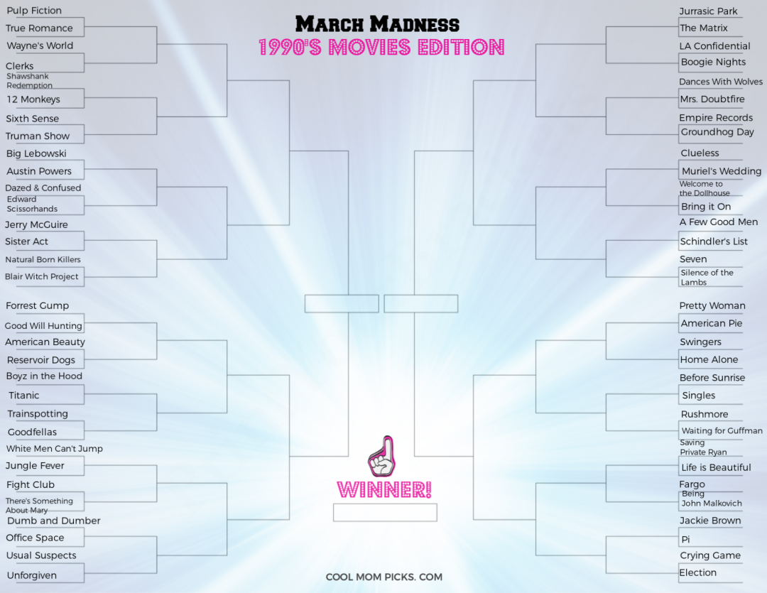 March Madness Bracket Printable: 90's Movies Edition!