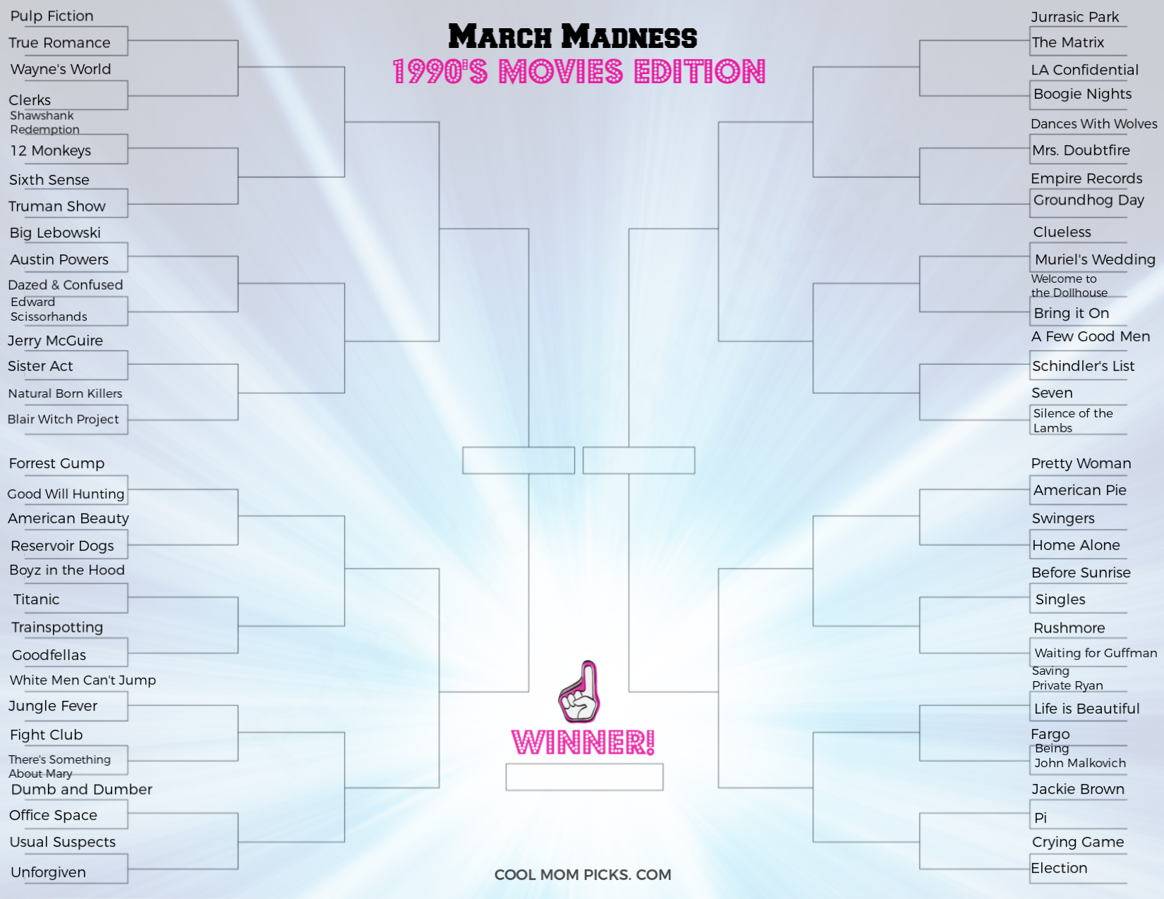 March Madness Bracket Printable: 90's Movies Edition!