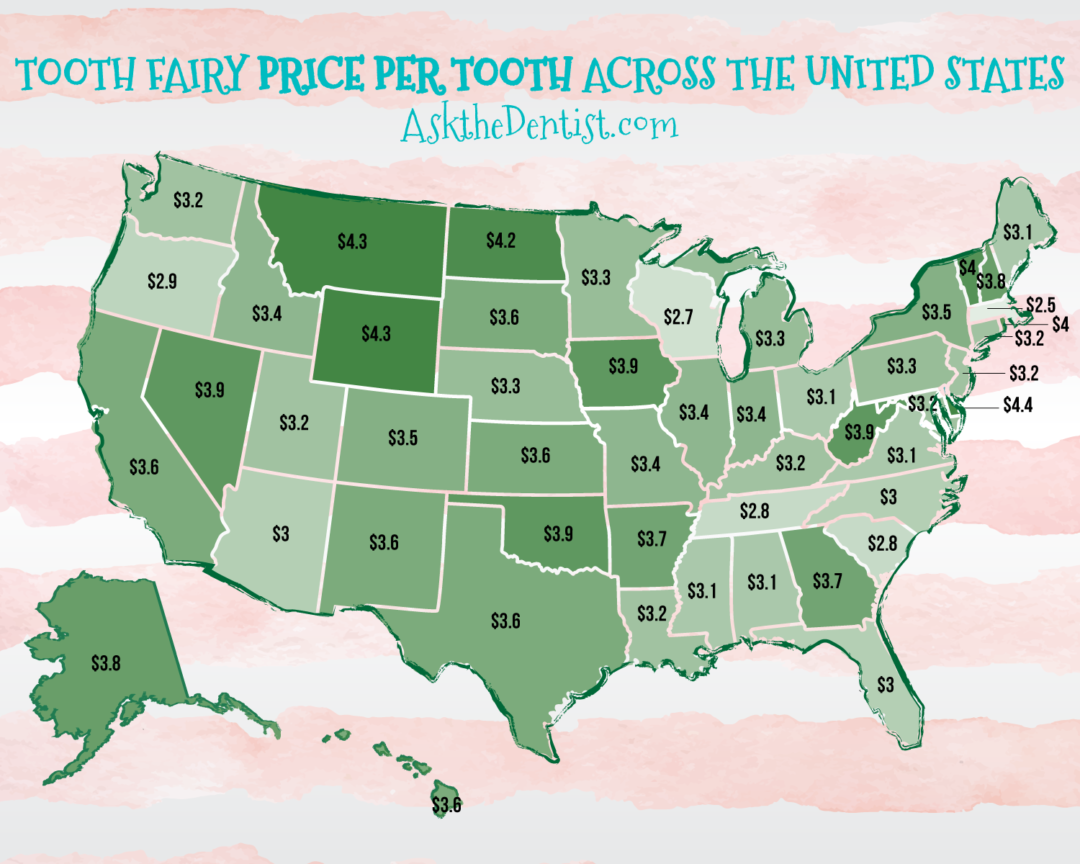 How much does the tooth fairy pay in your state? A handy breakdown.