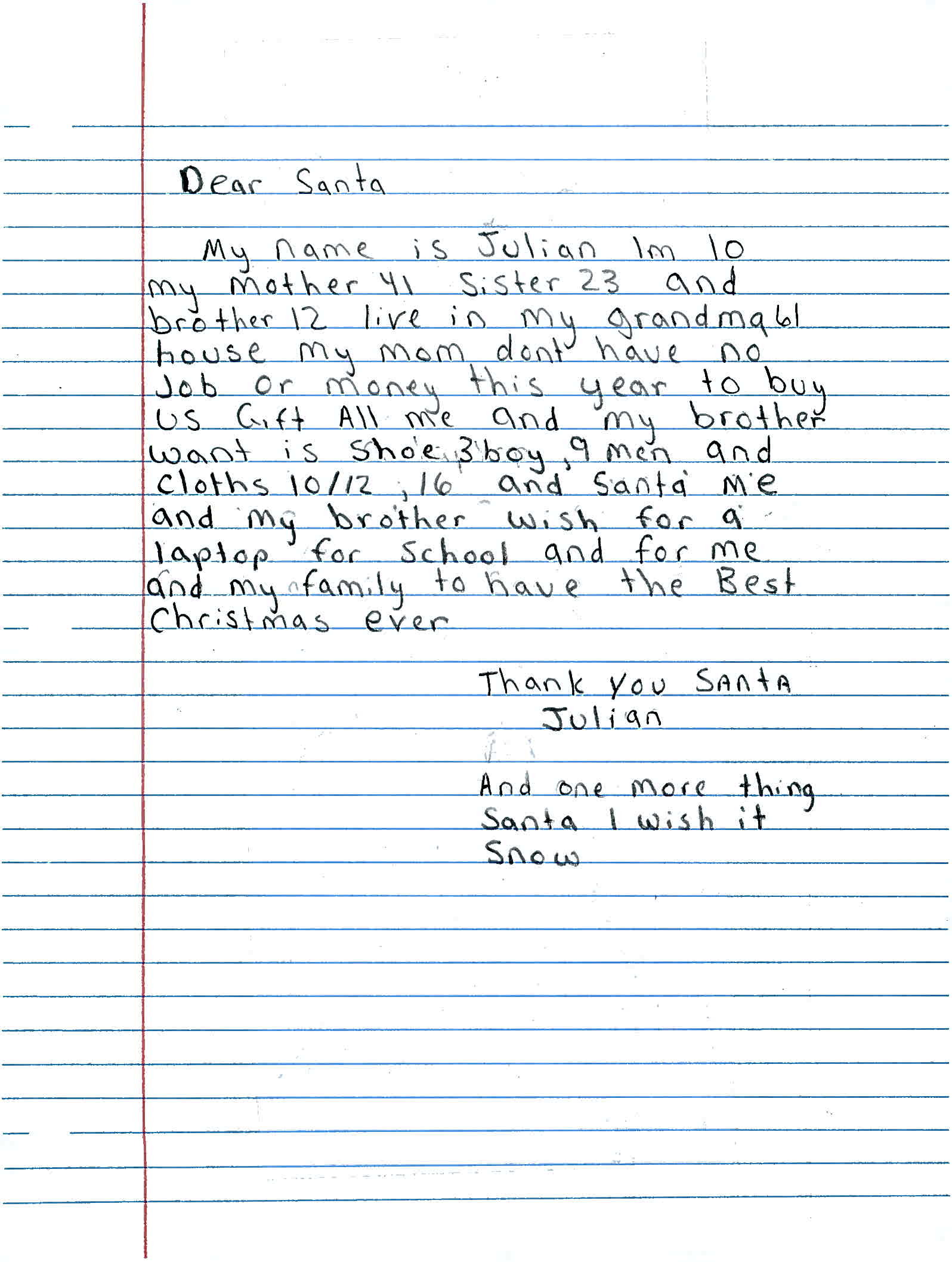 Adopt a letter to Santa and make a child's holiday wish come true.